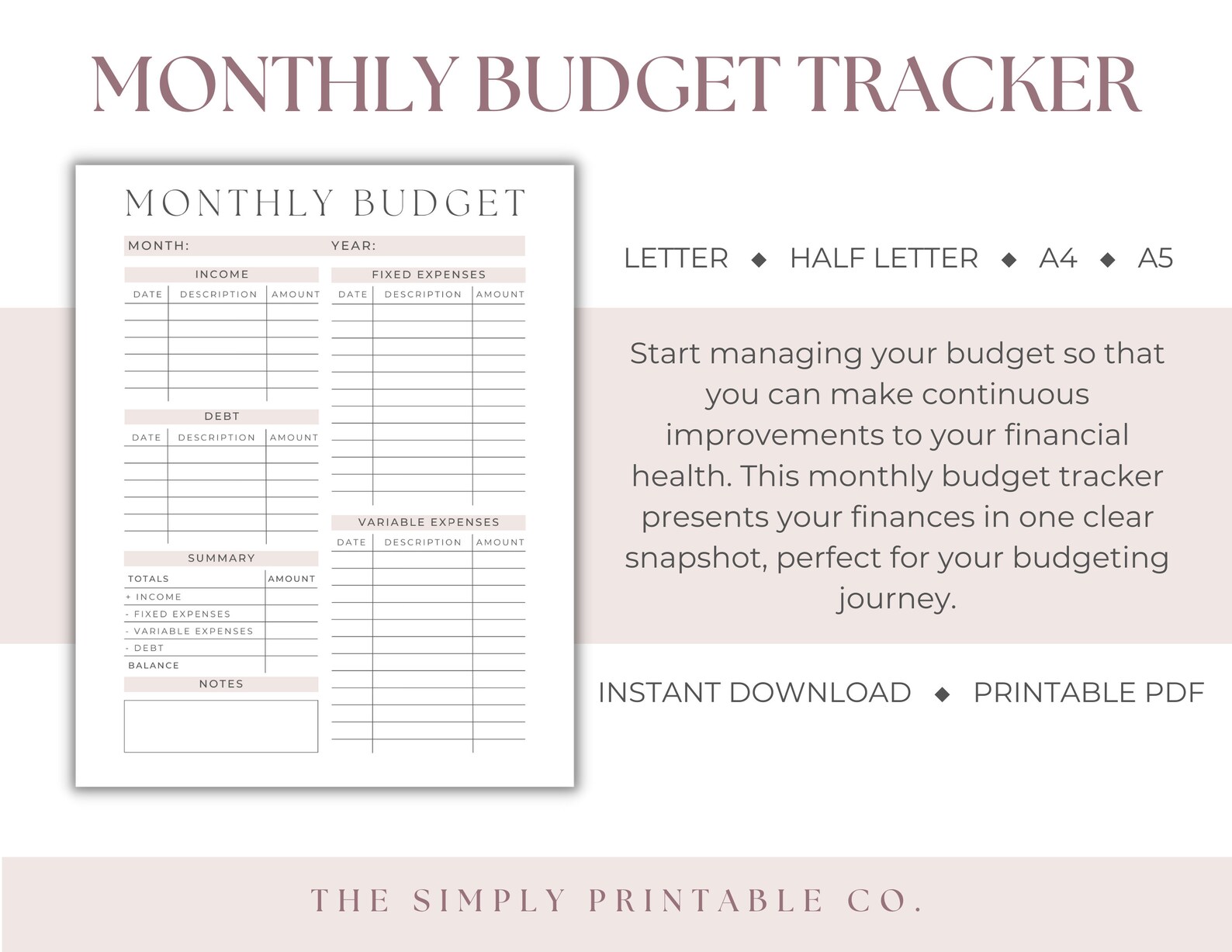 Monthly Budget Tracker, Monthly Budget Overview, Printable Monthly ...