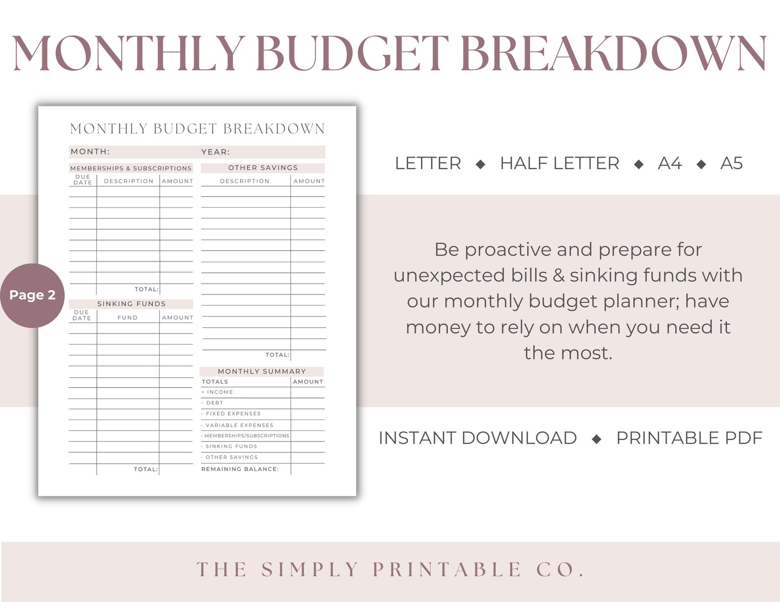 Monthly Budget Breakdown, Monthly Budget Printable, Monthly Budget ...