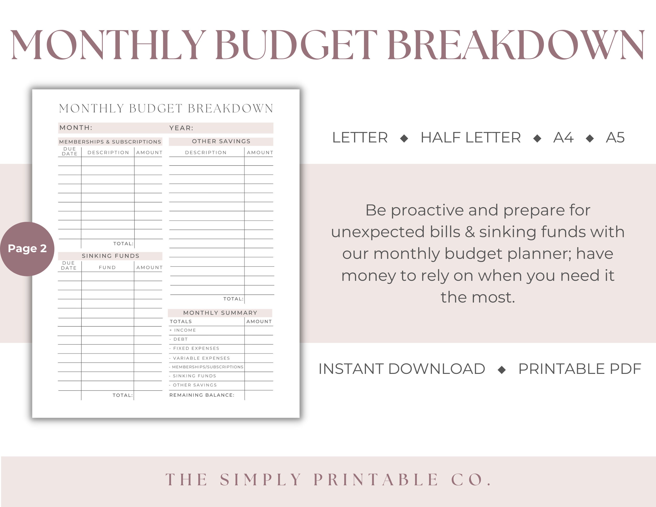 Monthly Budget Breakdown, Monthly Budget Printable, Monthly Budget ...
