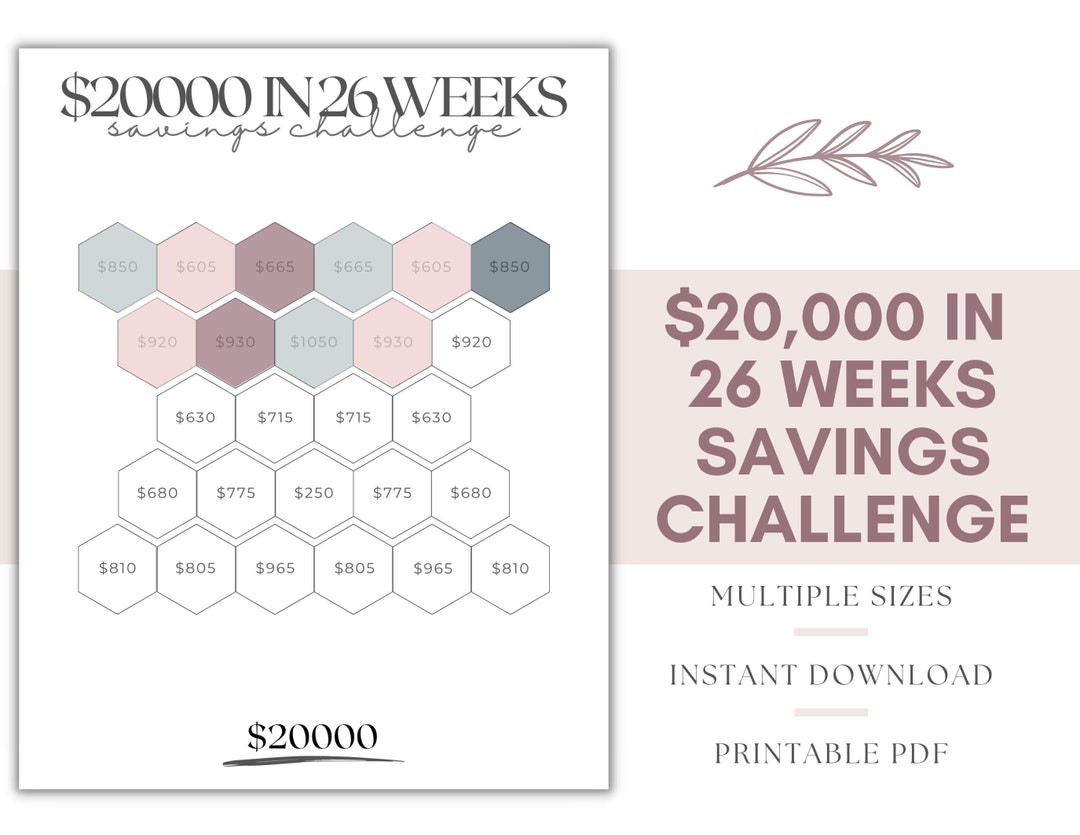 20K Savings Challenge, 26 Week Savings Challenge, 20000 Savings ...