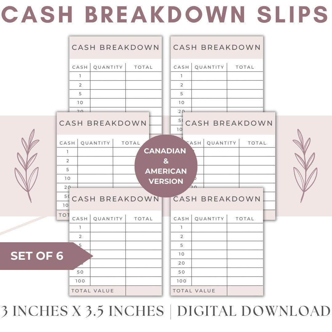 Cash Breakdown Slip, Cash Withdrawal Slip, Bank Teller Slip, Cash ...