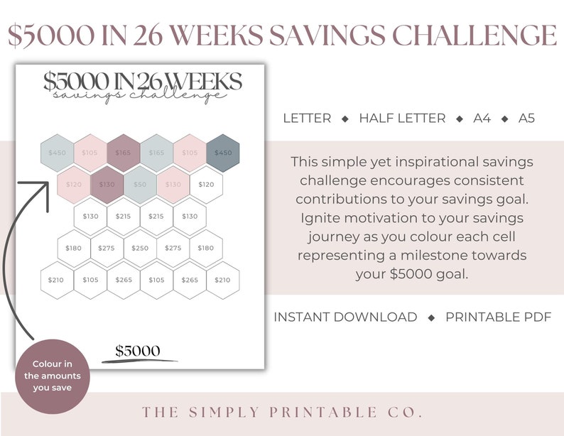 5K Saving Challenge 26 Week Money Challenge 5000 Savings - Etsy