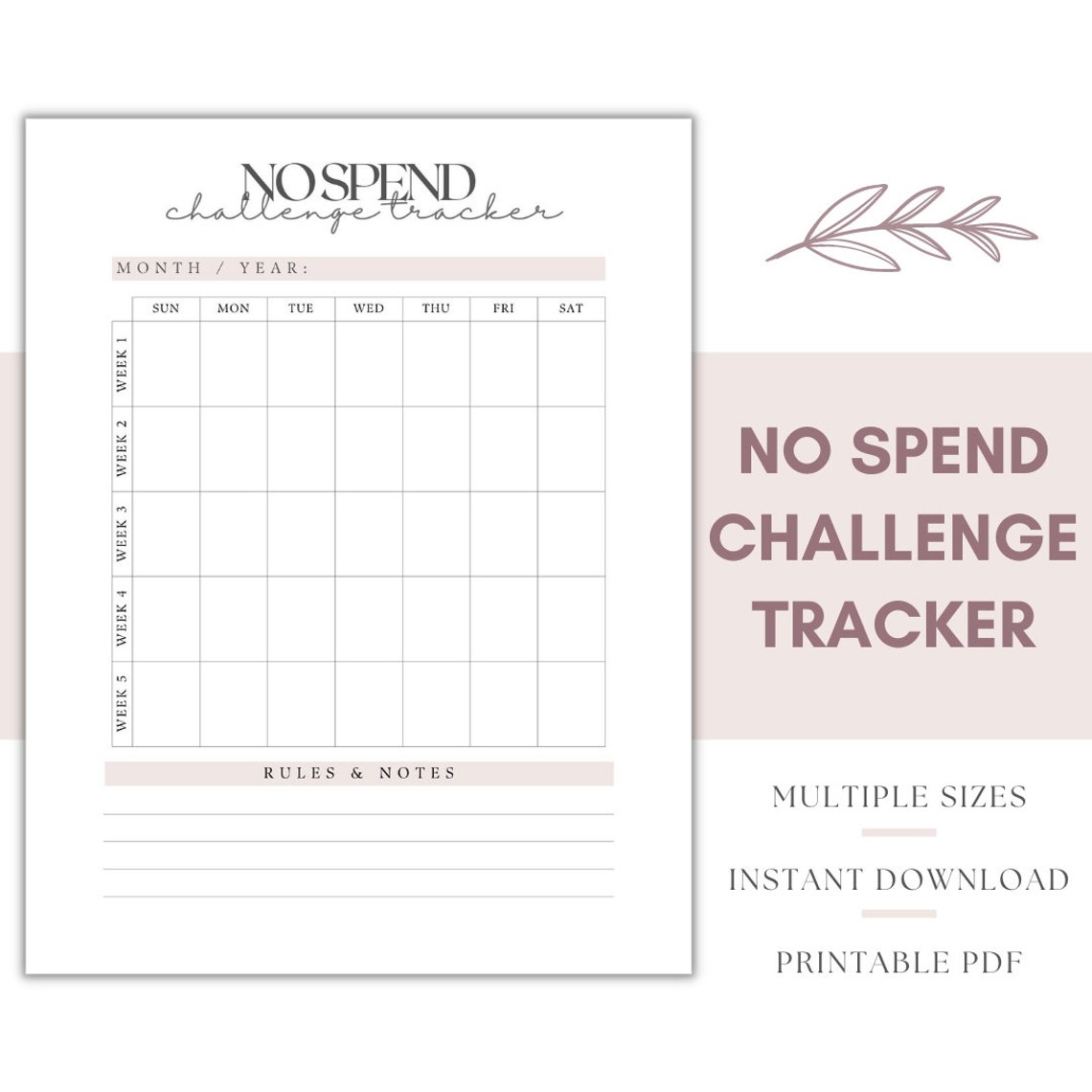 No Spend Challenge Tracker, 30 Day No Spend Challenge, No Spend ...