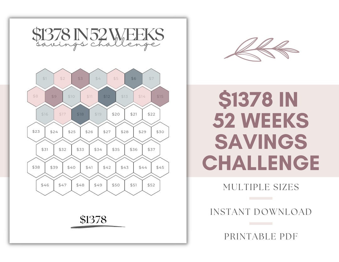 52 Weeks Money Saving Challenge, 52 Week Saving Challenge, 52 Week ...