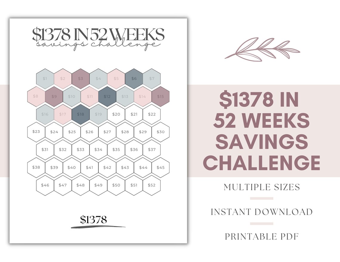 52 Weeks Money Saving Challenge 52 Week Saving Challenge 52 - Etsy