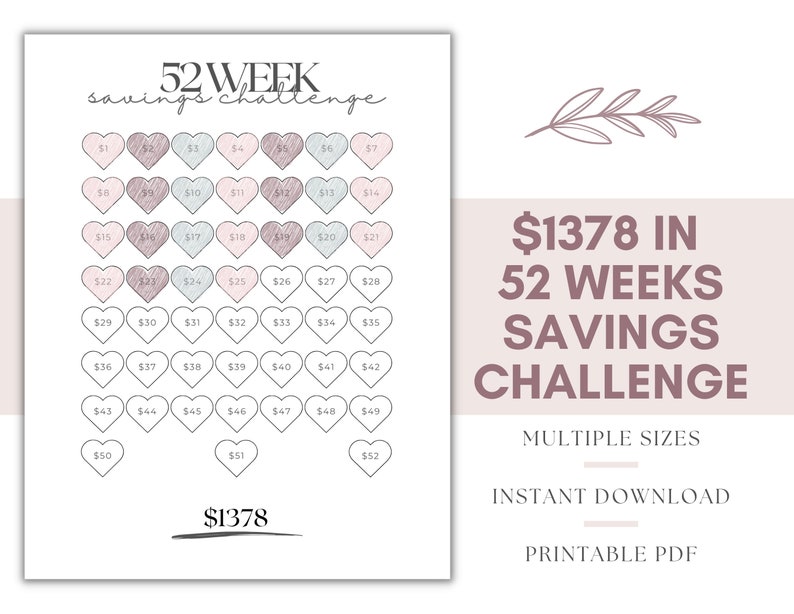 52 Weeks Money Saving Challenge, 52 Week Savings Challenge, 52 Week ...