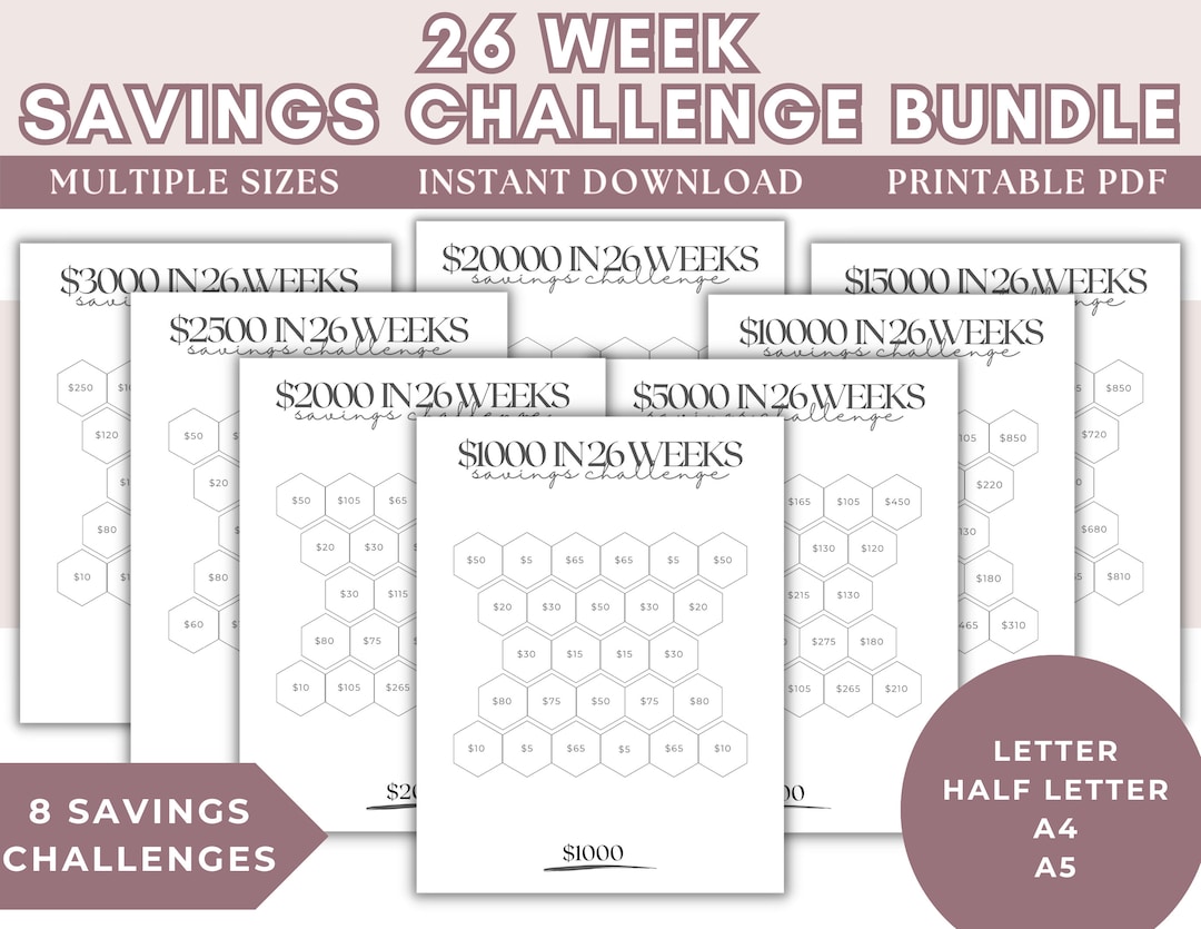 26 Week Savings Challenge Bundle, 26 Week Saving, 2K Savings, 3K ...