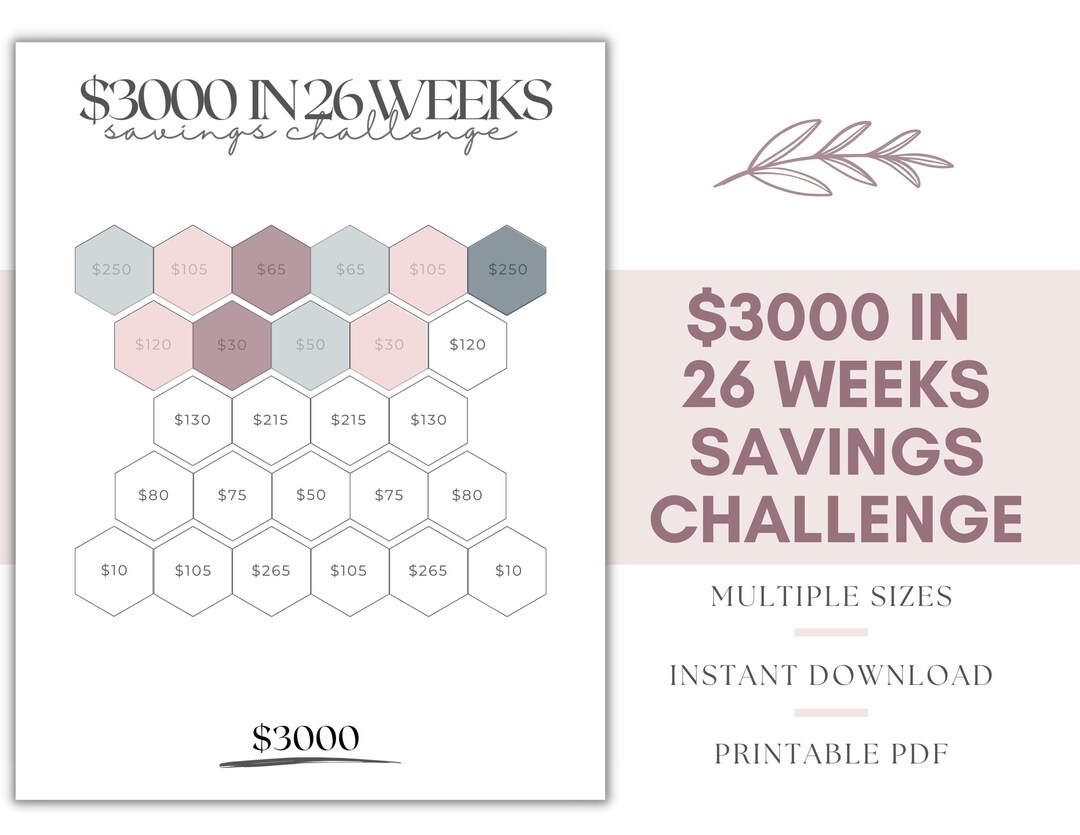 3K Savings Challenge, 26 Week Money Challenge, 3,000 Savings Challenge ...