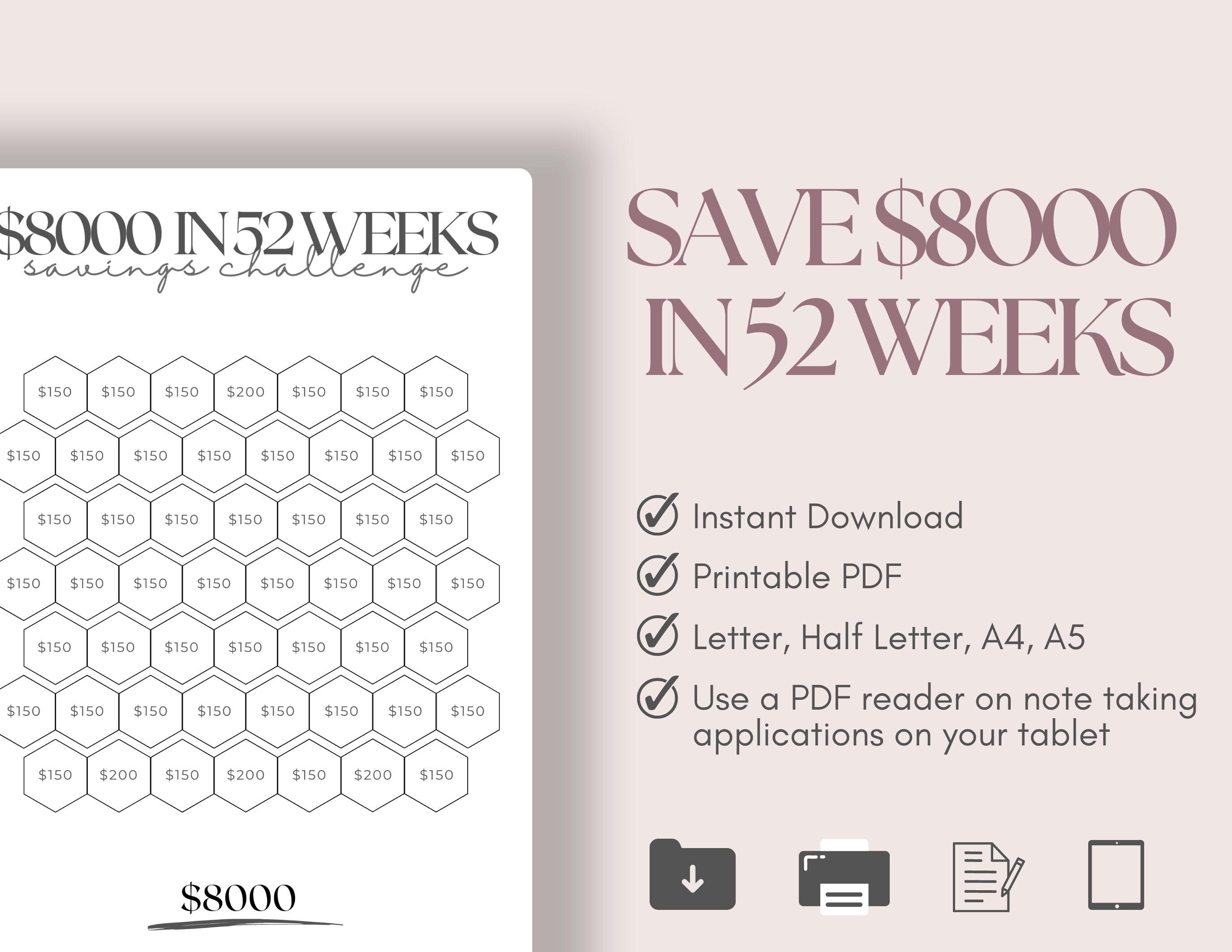 Save 8000 in 52 Weeks Savings Challenge, 8K Savings Challenge, 52 Weeks ...