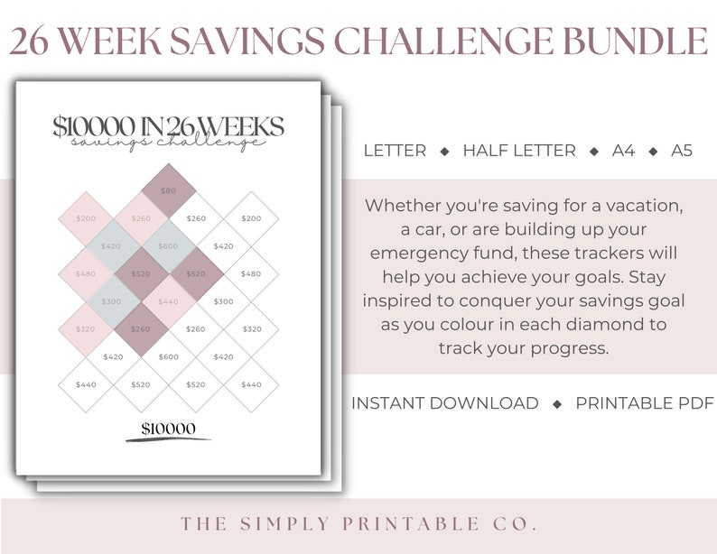 26 Week Savings Challenge Bundle, 26 Week Savings, 26 Weeks Savings, 26 ...