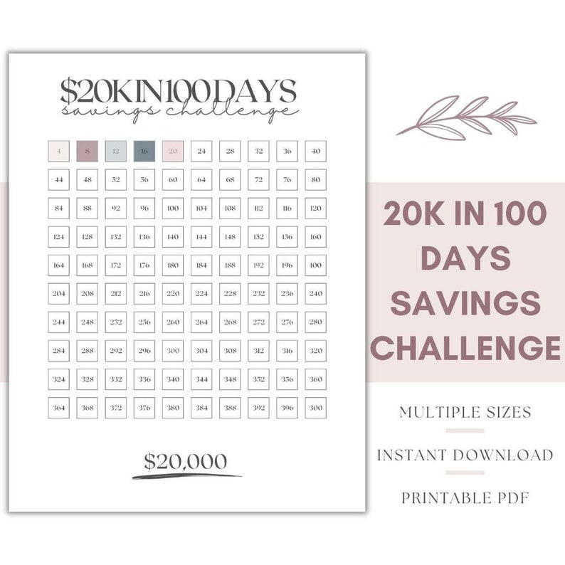 20K in 100 Days Savings Challenge, 100 Envelope Savings Challenge, 100 ...
