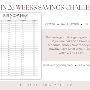 351 in 26 Weeks, 26 Week Saving Challenge, 26 Week Money Challenge ...