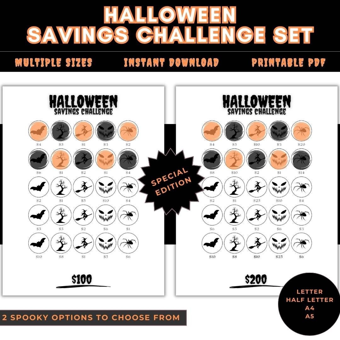 Halloween Savings Challenge Set of 2, Halloween Savings Tracker ...