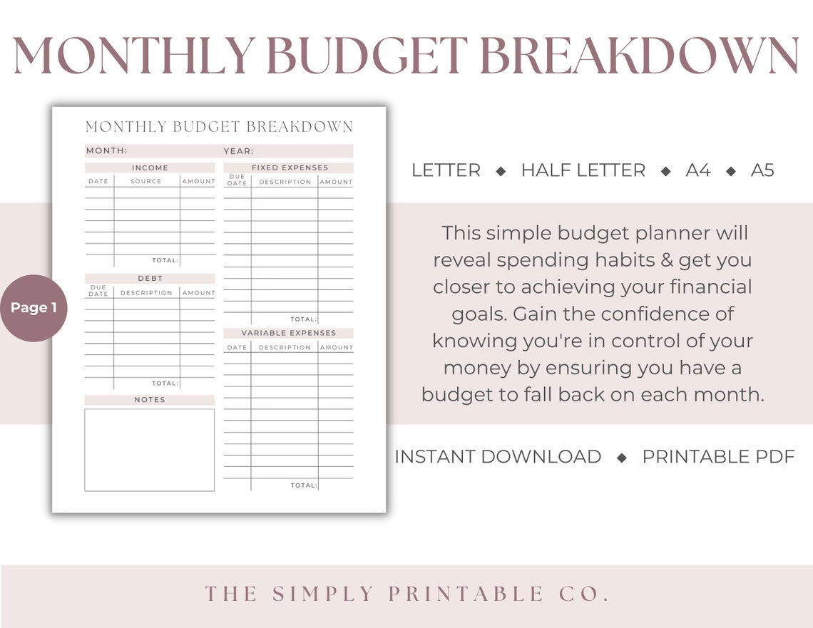 Monthly Budget Breakdown, Monthly Budget Printable, Monthly Budget ...