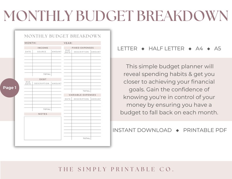 Monthly Budget Breakdown, Monthly Budget Printable, Monthly Budget ...