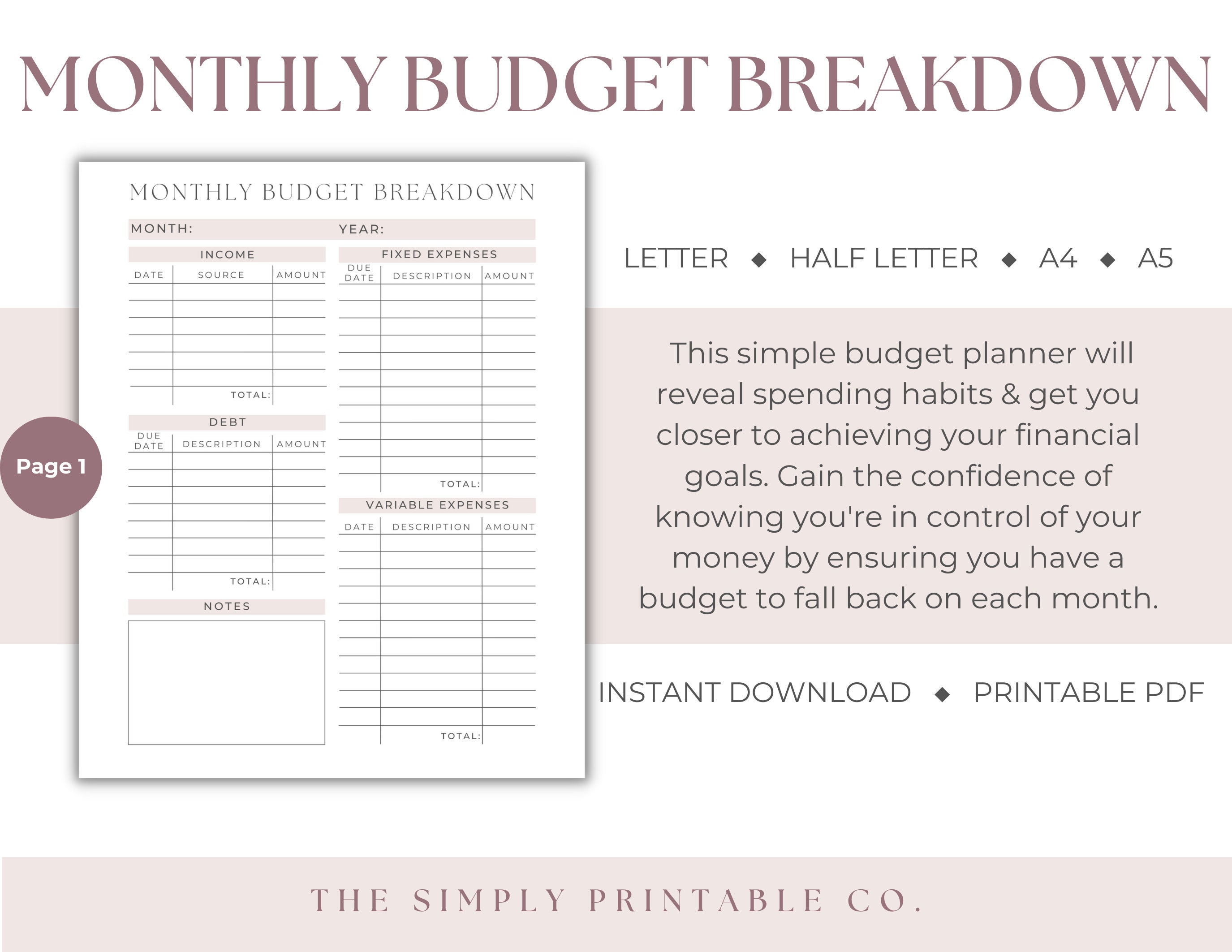 Monthly Budget Breakdown, Monthly Budget Printable, Monthly Budget ...