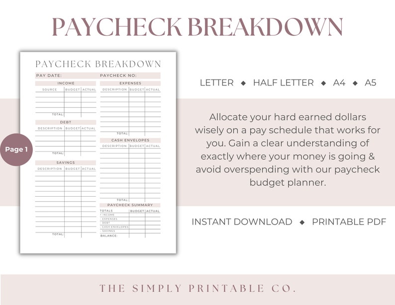 Paycheck Budget Breakdown, Paycheck Breakdown Template, Paycheck Budget ... Paycheck Budget Breakdown, Paycheck Breakdown Template, Paycheck Budget ...