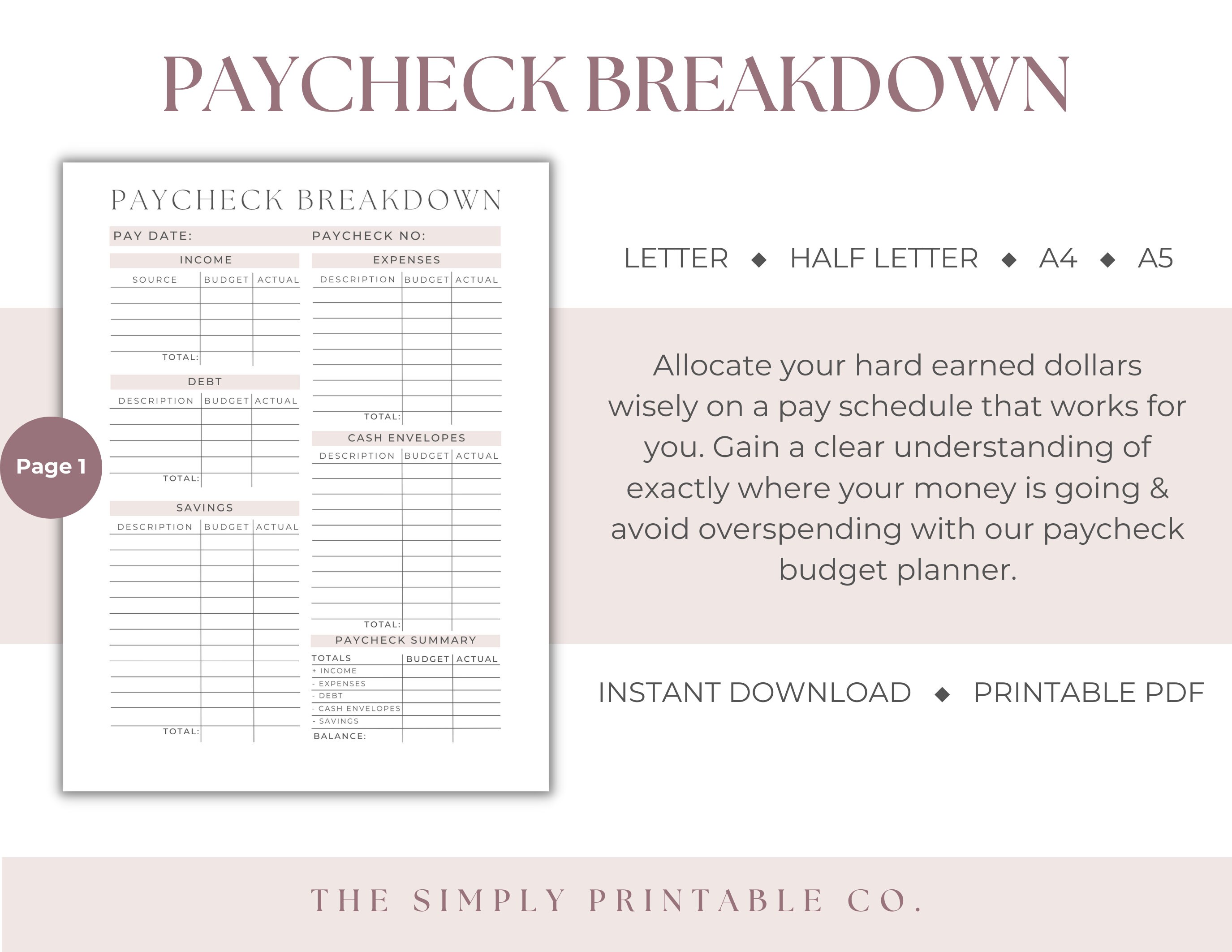 Paycheck Budget Breakdown, Paycheck Breakdown Template, Paycheck Budget ... Paycheck Budget Breakdown, Paycheck Breakdown Template, Paycheck Budget ...