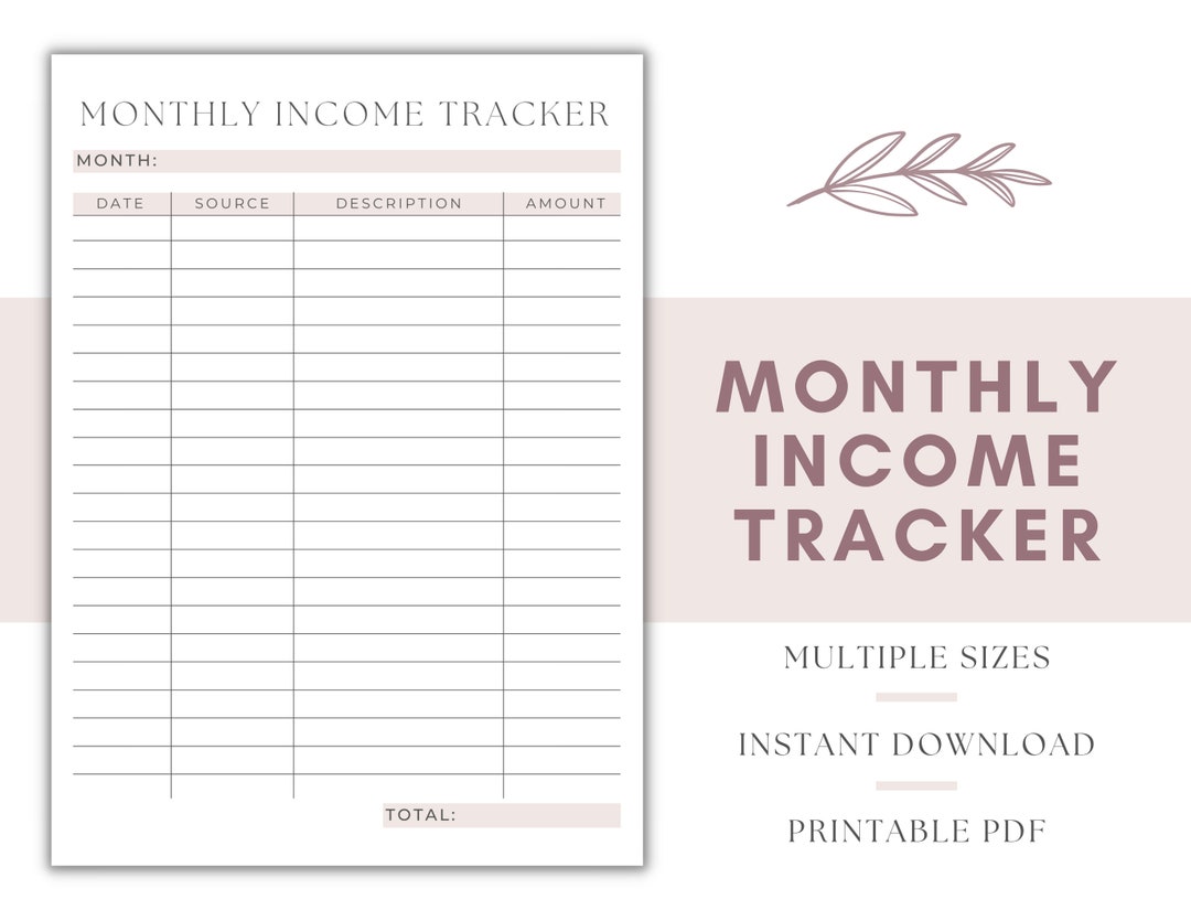 Monthly Income Tracker, Income Overview Printable, Income Log, Income ...