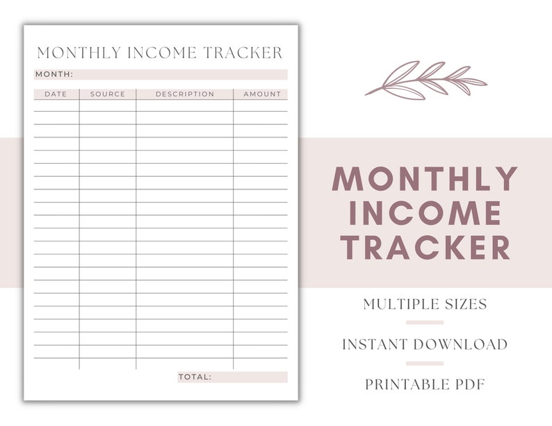 Monthly Income Tracker, Income Overview Printable, Income Log, Income ...