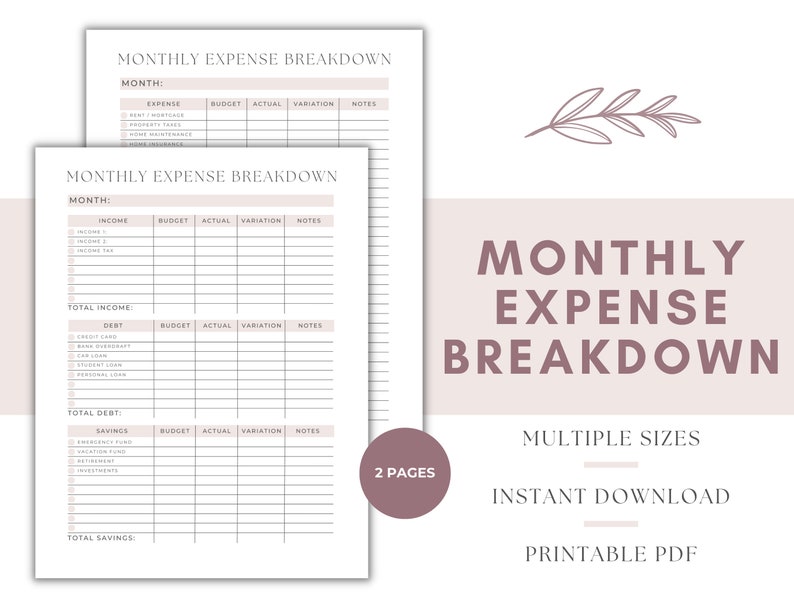 Monthly Expense Breakdown, Monthly Budget Template, Monthly Budget ...