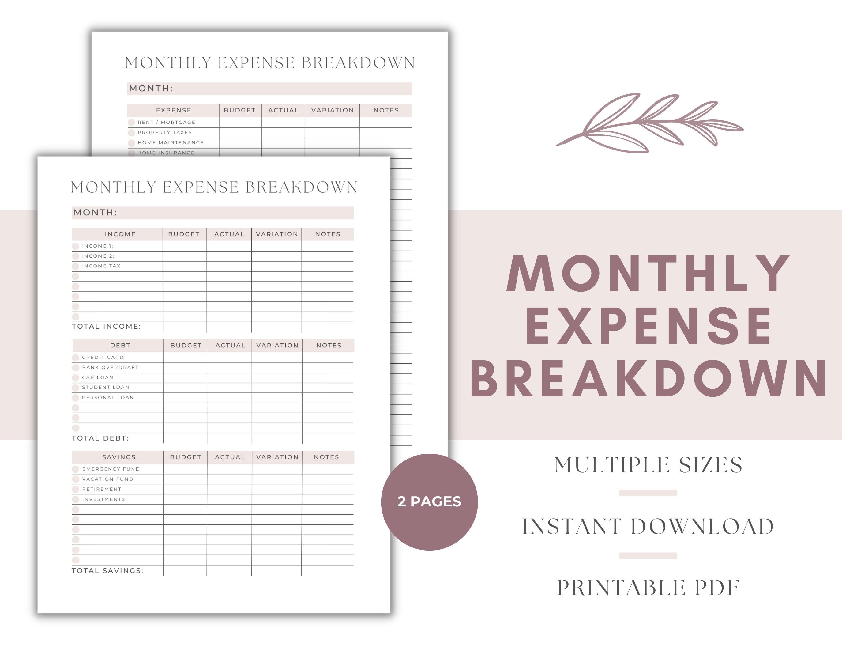 Monthly Expense Breakdown, Monthly Budget Template, Monthly Budget ...