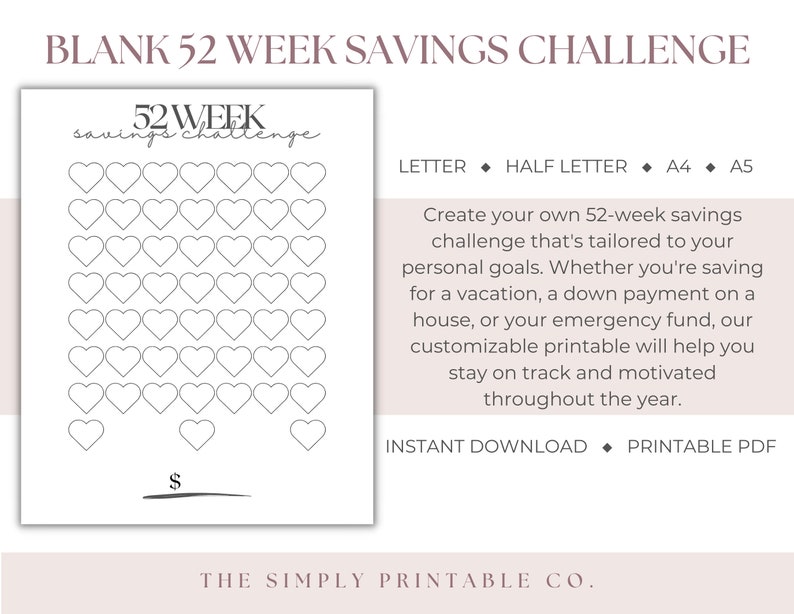 52 Weeks Savings Challenge, 52 Week Challenge Printable, 52 Week Saving ...