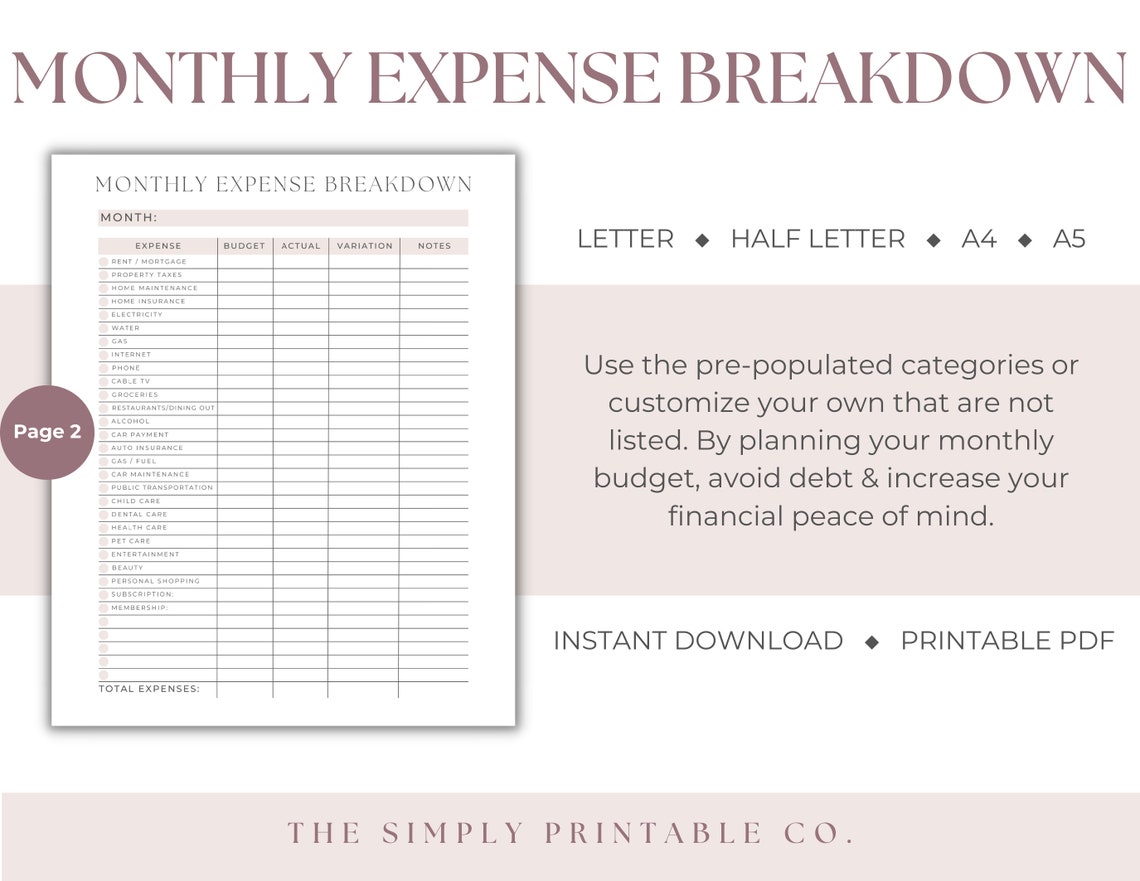 Monthly Expense Breakdown, Monthly Budget Template, Monthly Budget ...