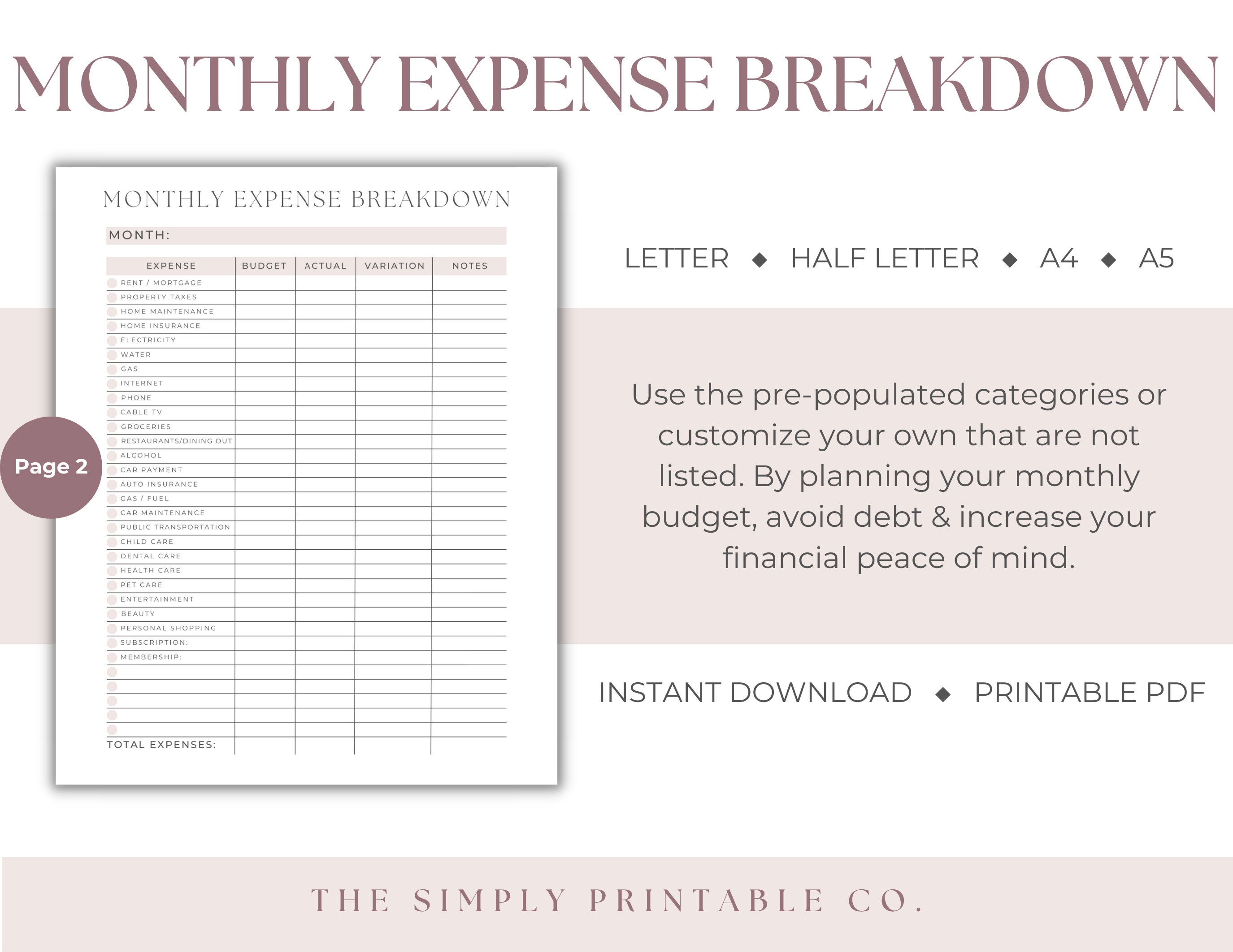 Monthly Expense Breakdown, Monthly Budget Template, Monthly Budget ...