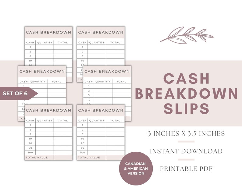 Cash Breakdown Slip, Cash Withdrawal Slip, Bank Teller Slip, Cash ...