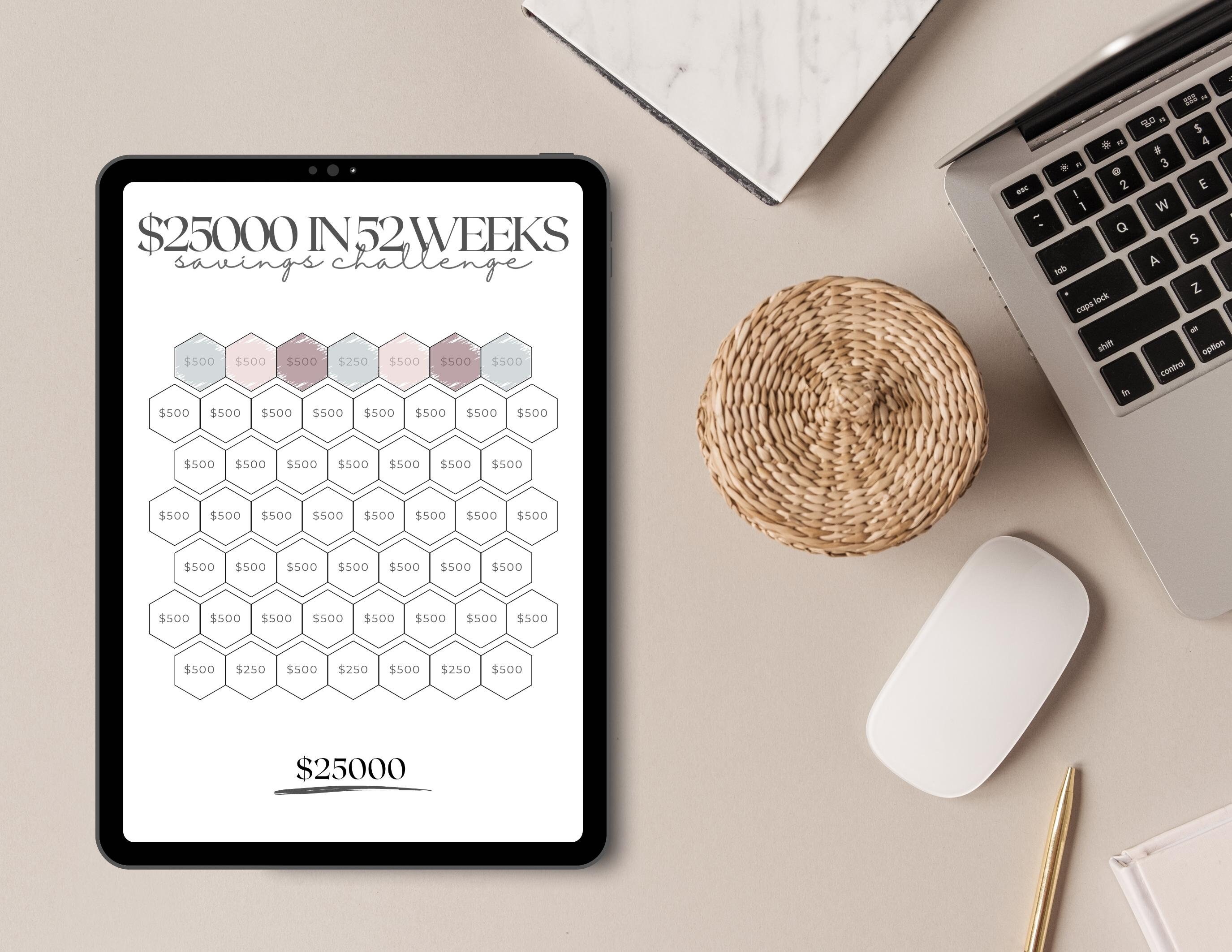 Save 25000 in 52 Weeks Savings Challenge, 52 Week Saving Challenge, 25K ...