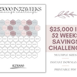 Save 25000 in 52 Weeks Savings Challenge, 52 Week Saving Challenge, 25K ...
