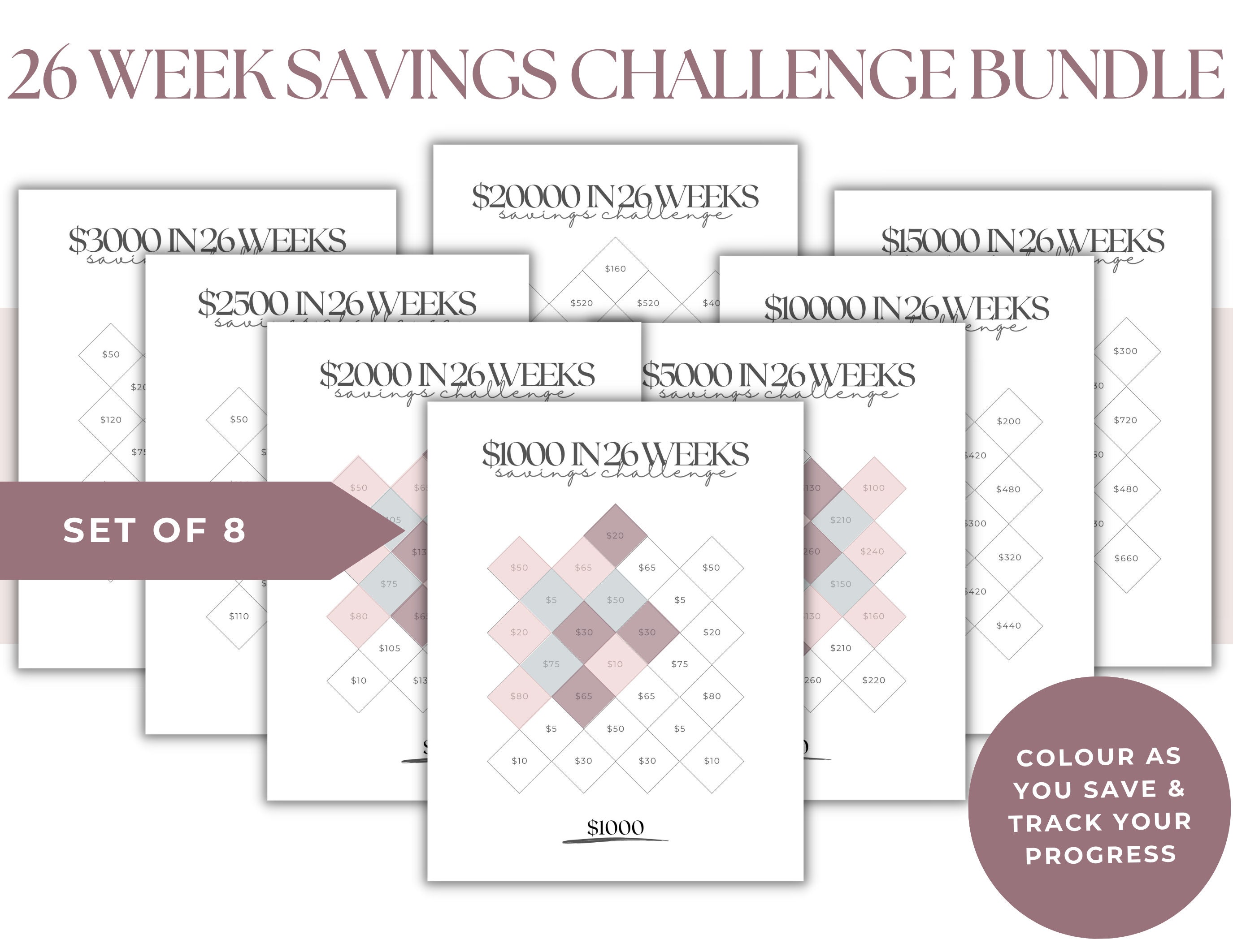 26 Week Savings Challenge Bundle, 26 Week Savings, 26 Weeks Savings, 26 ...