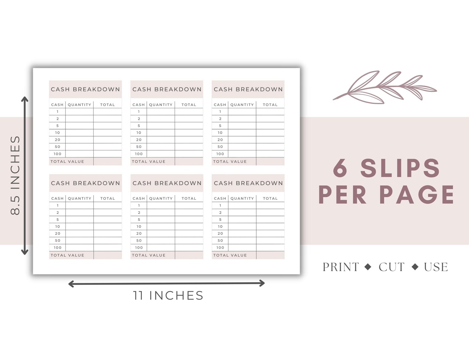 Cash Breakdown Slip, Cash Withdrawal Slip, Bank Teller Slip, Cash ...
