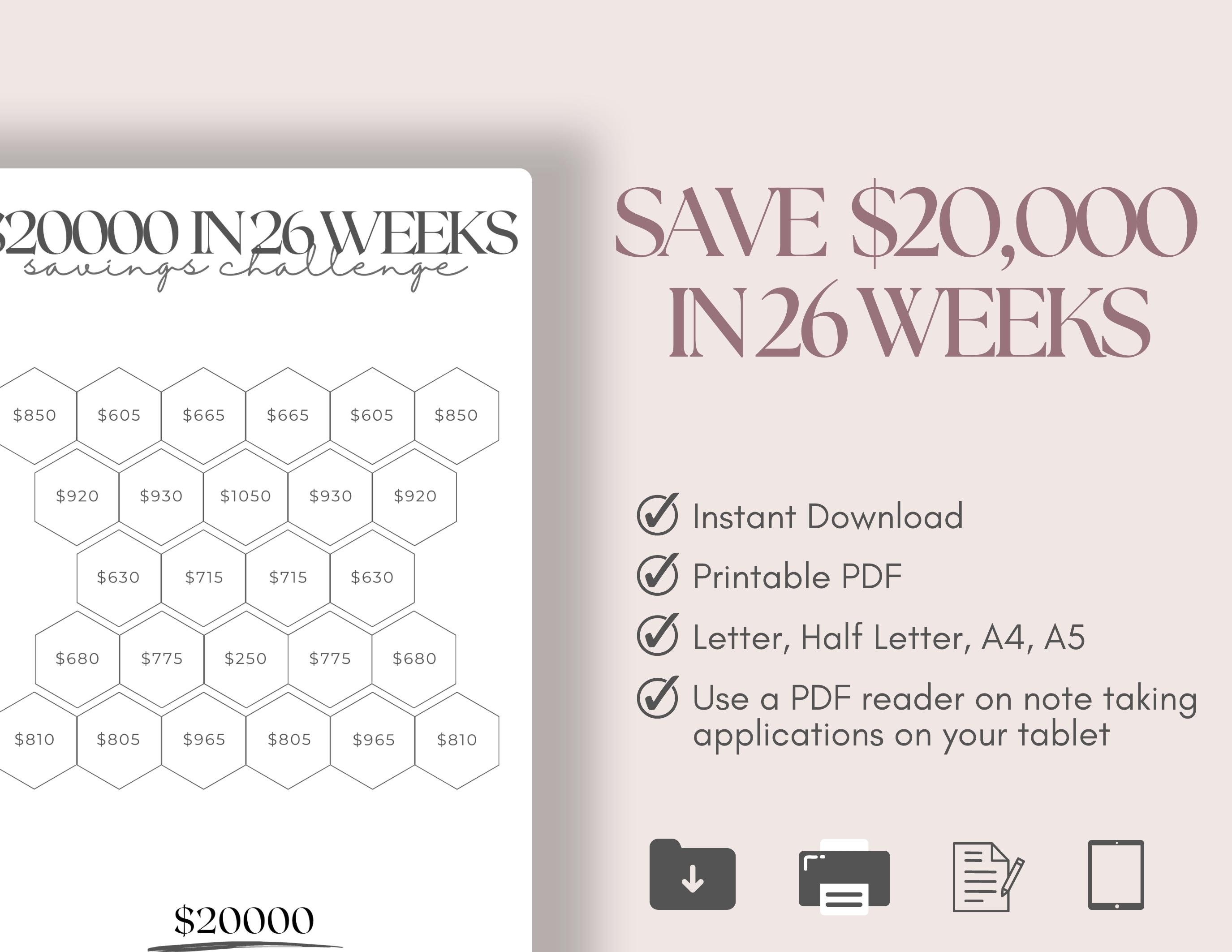 20K Savings Challenge, 26 Week Savings Challenge, 20000 Savings ...