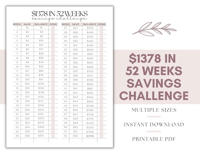 Save 1378 in 52 Weeks, 52 Weeks Money Challenge, 52 Week Savings ...