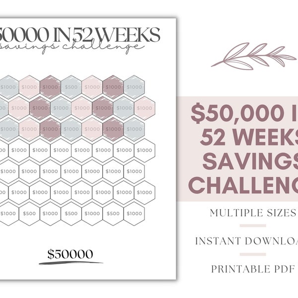 50k 52 Weeks Savings Challenge - Etsy 50k 52 Weeks Savings Challenge - Etsy