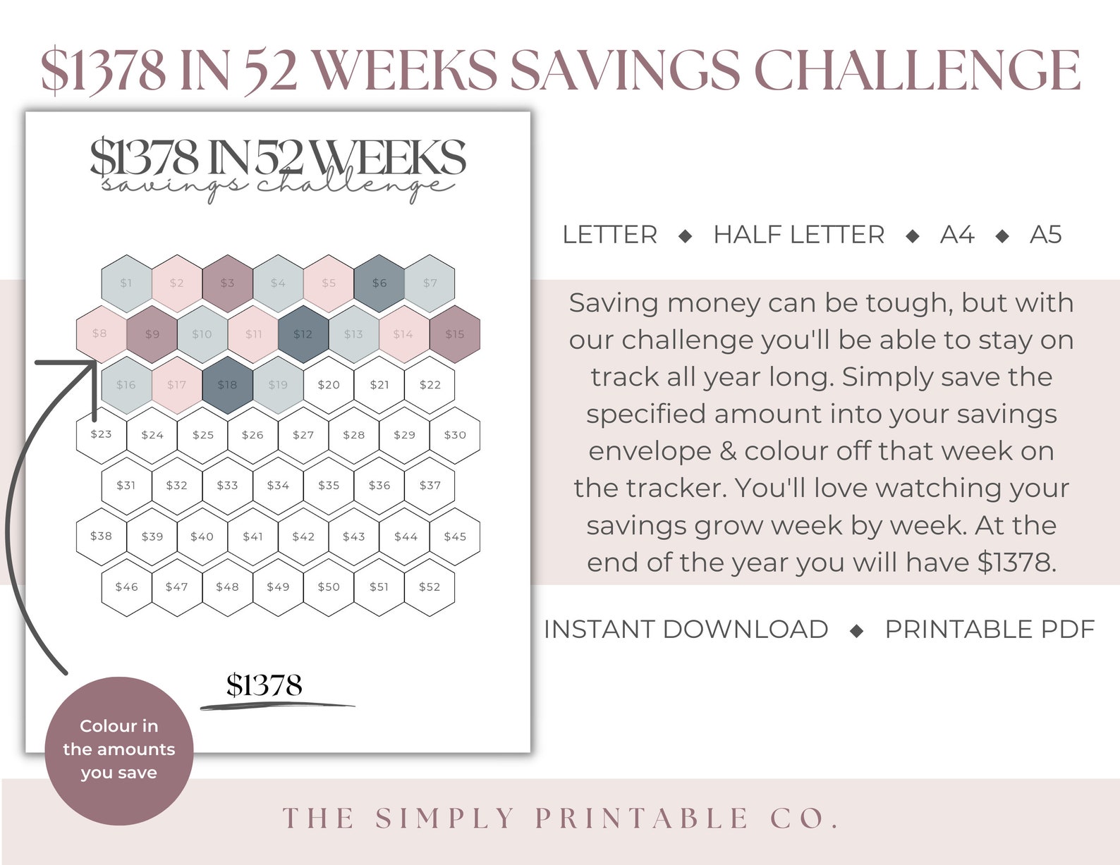 52 Weeks Money Saving Challenge 52 Week Saving Challenge 52 - Etsy