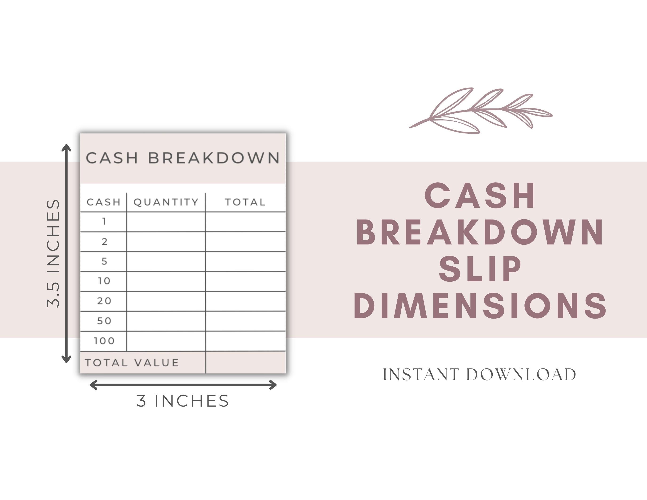 Cash Breakdown Slip, Cash Withdrawal Slip, Bank Teller Slip, Cash ...
