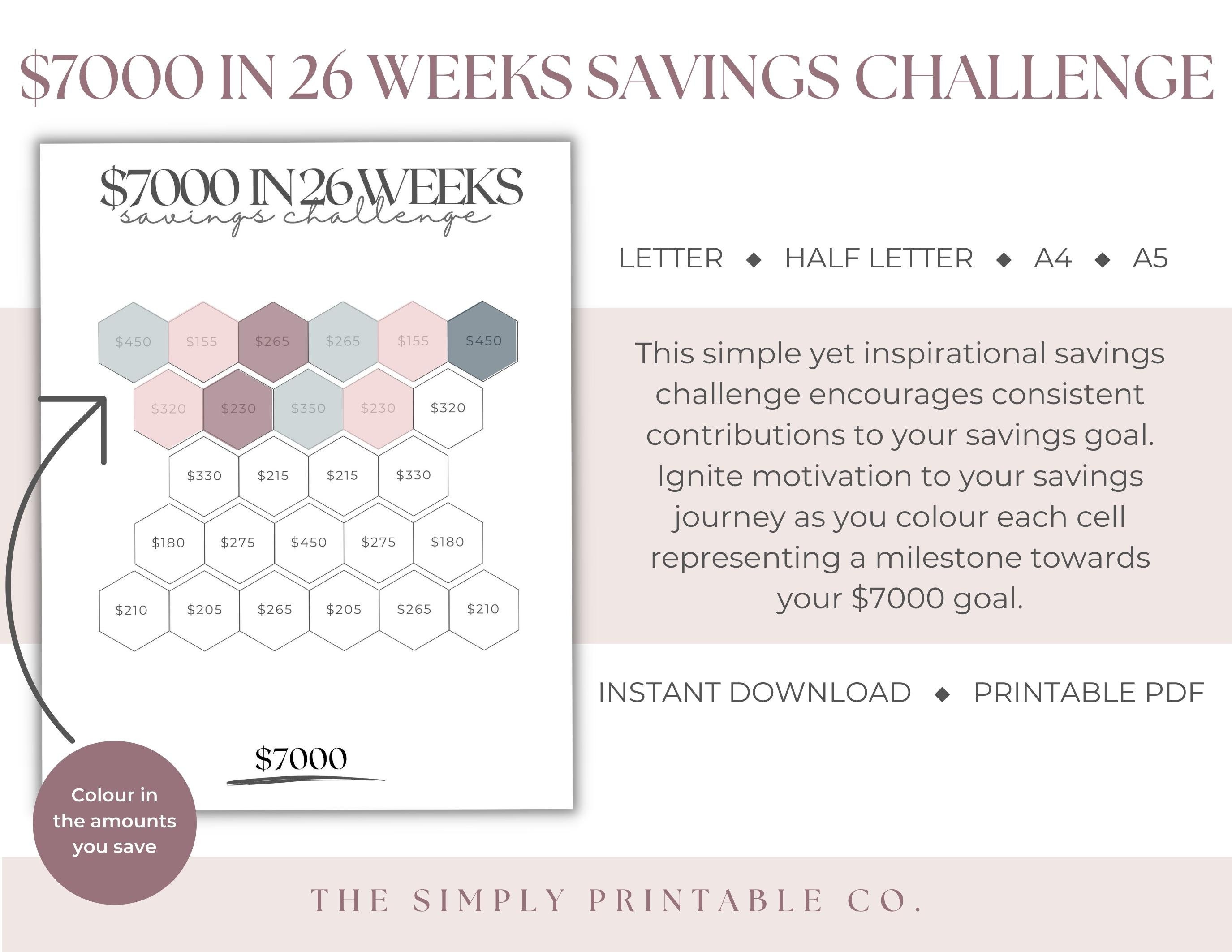 7000 Savings Challenge, 26 Week Money Challenge, 26 Week Savings ...
