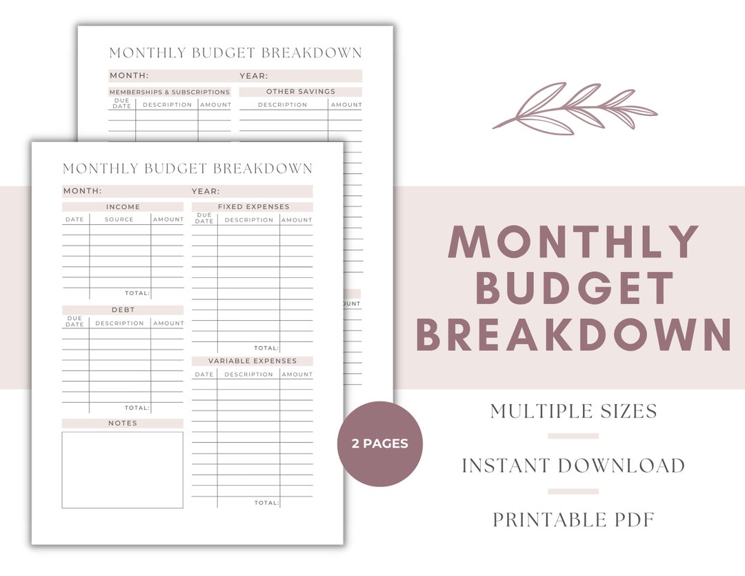 Monthly Budget Breakdown, Monthly Budget Printable, Monthly Budget ...
