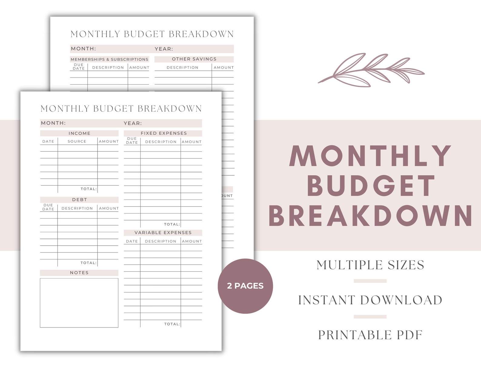 Monthly Budget Breakdown, Monthly Budget Printable, Monthly Budget ...