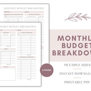 Monthly Budget Breakdown, Monthly Budget Printable, Monthly Budget ...