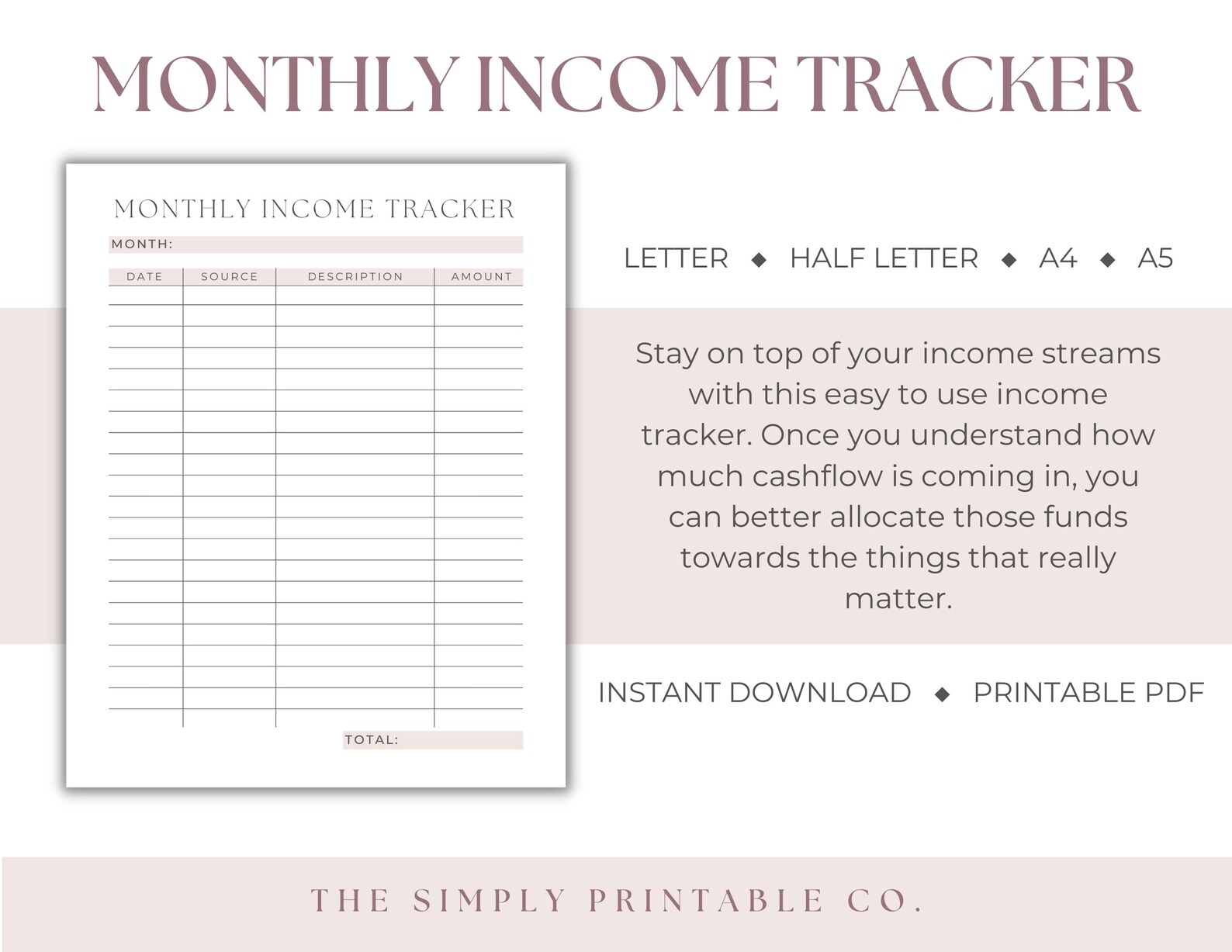 Monthly Income Tracker, Income Overview Printable, Income Log, Income ...