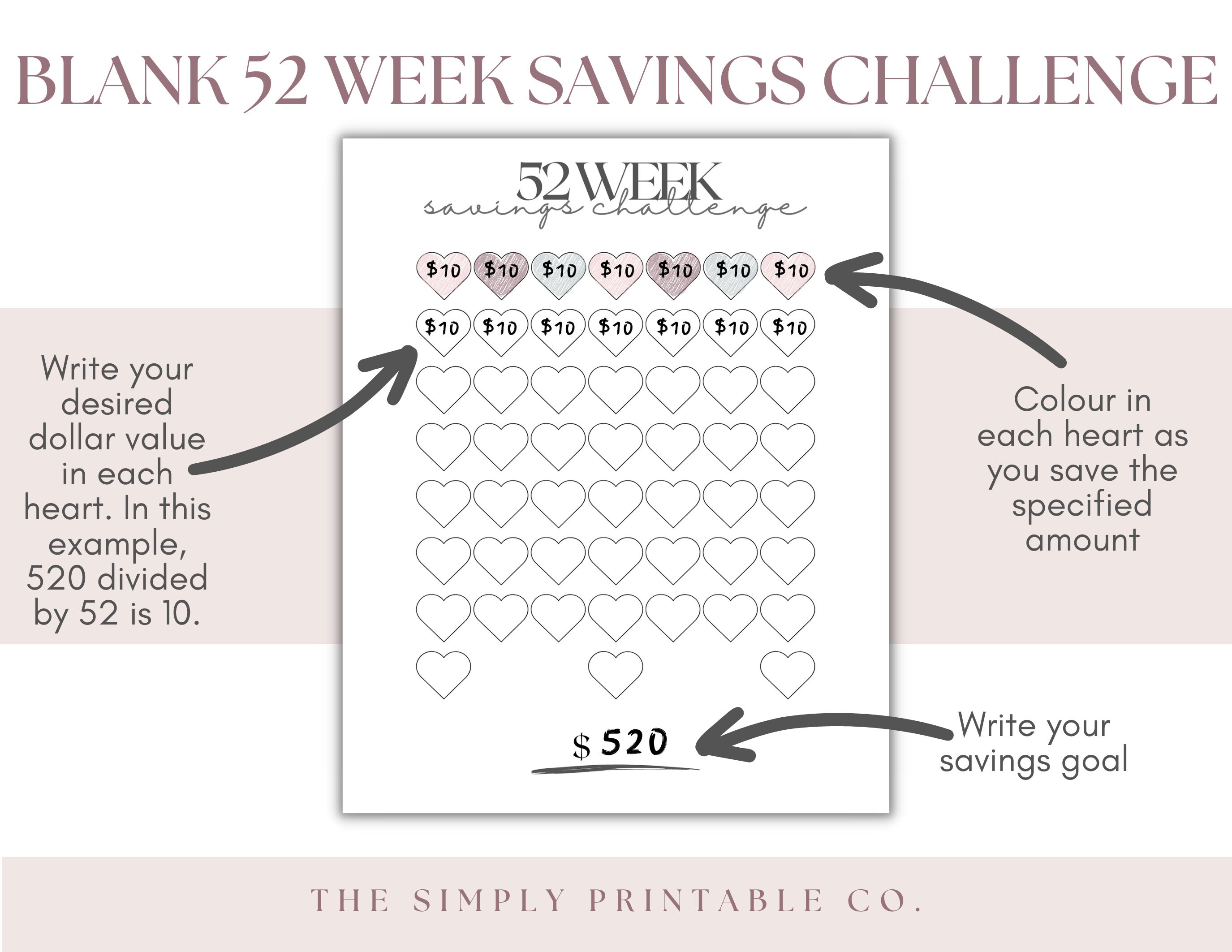 52 Weeks Savings Challenge, 52 Week Challenge Printable, 52 Week Saving ...