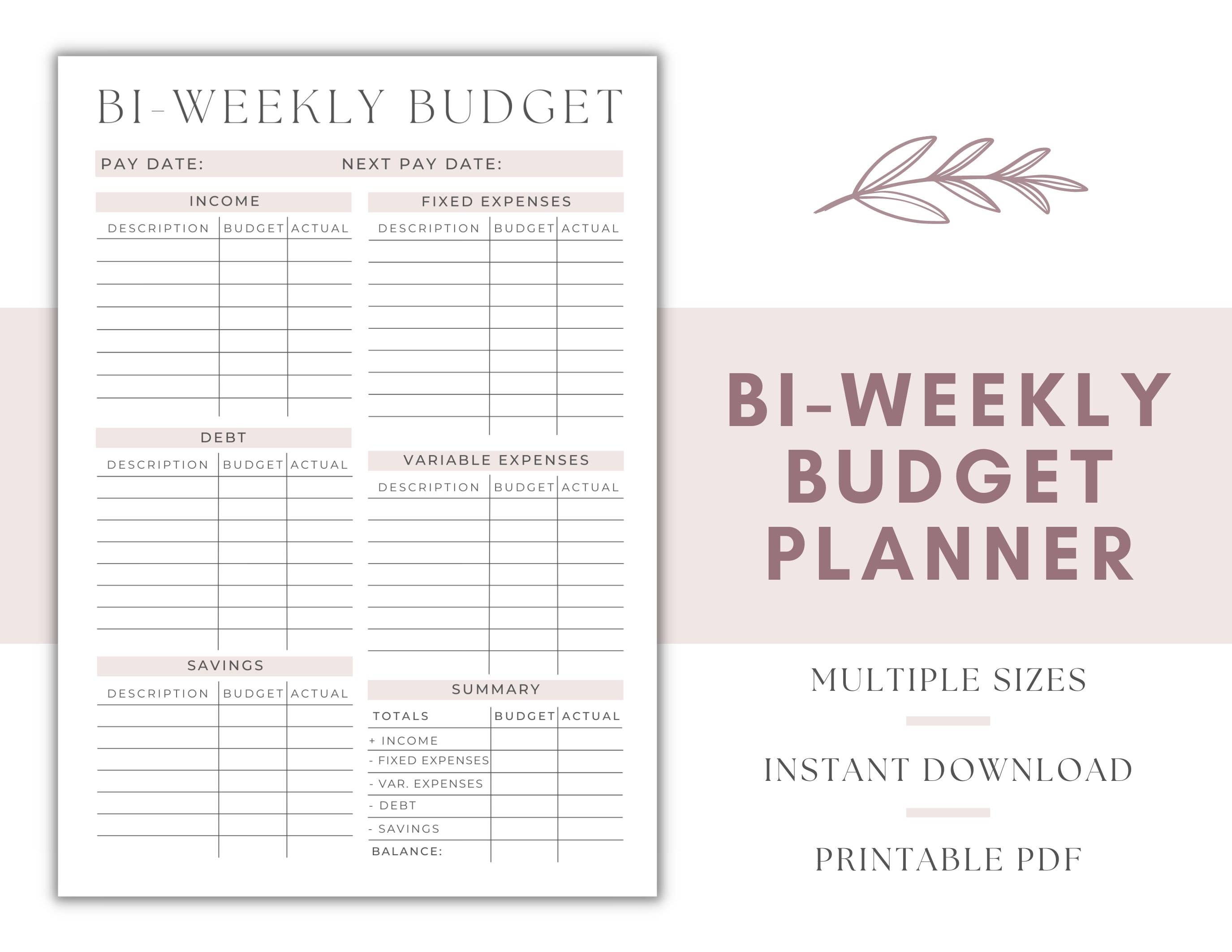 Biweekly Budget Template, Biweekly Budget Planner, Biweekly Budget ...