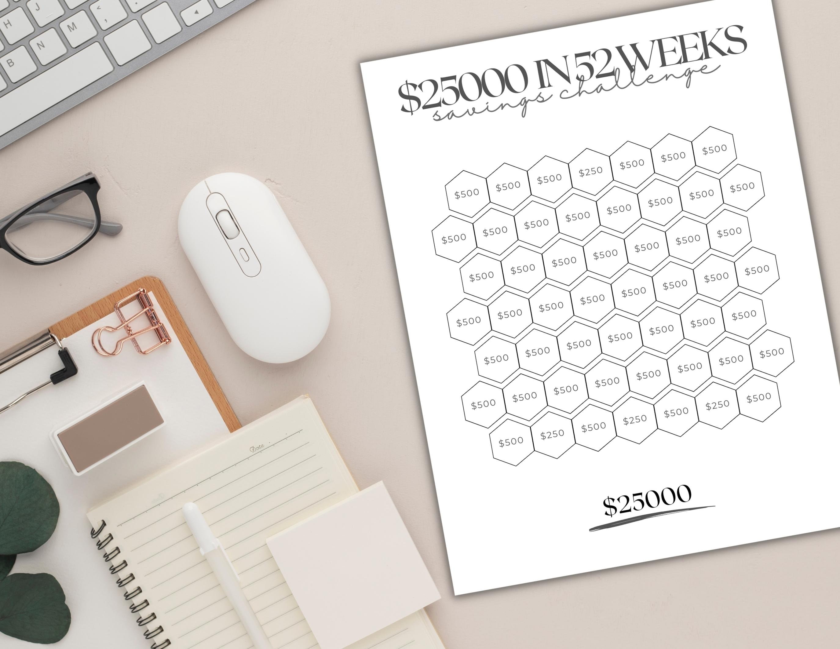 Save 25000 in 52 Weeks Savings Challenge, 52 Week Saving Challenge, 25K ...