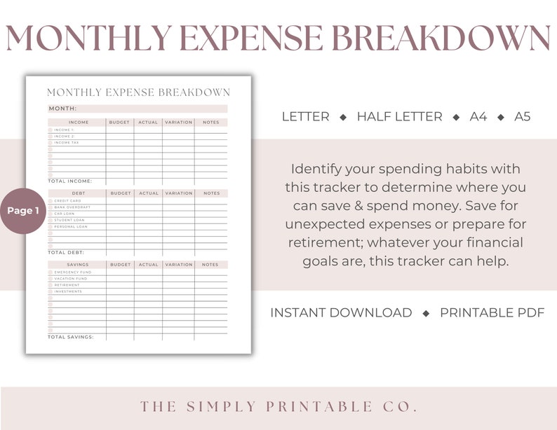 Monthly Expense Breakdown, Monthly Budget Template, Monthly Budget ...