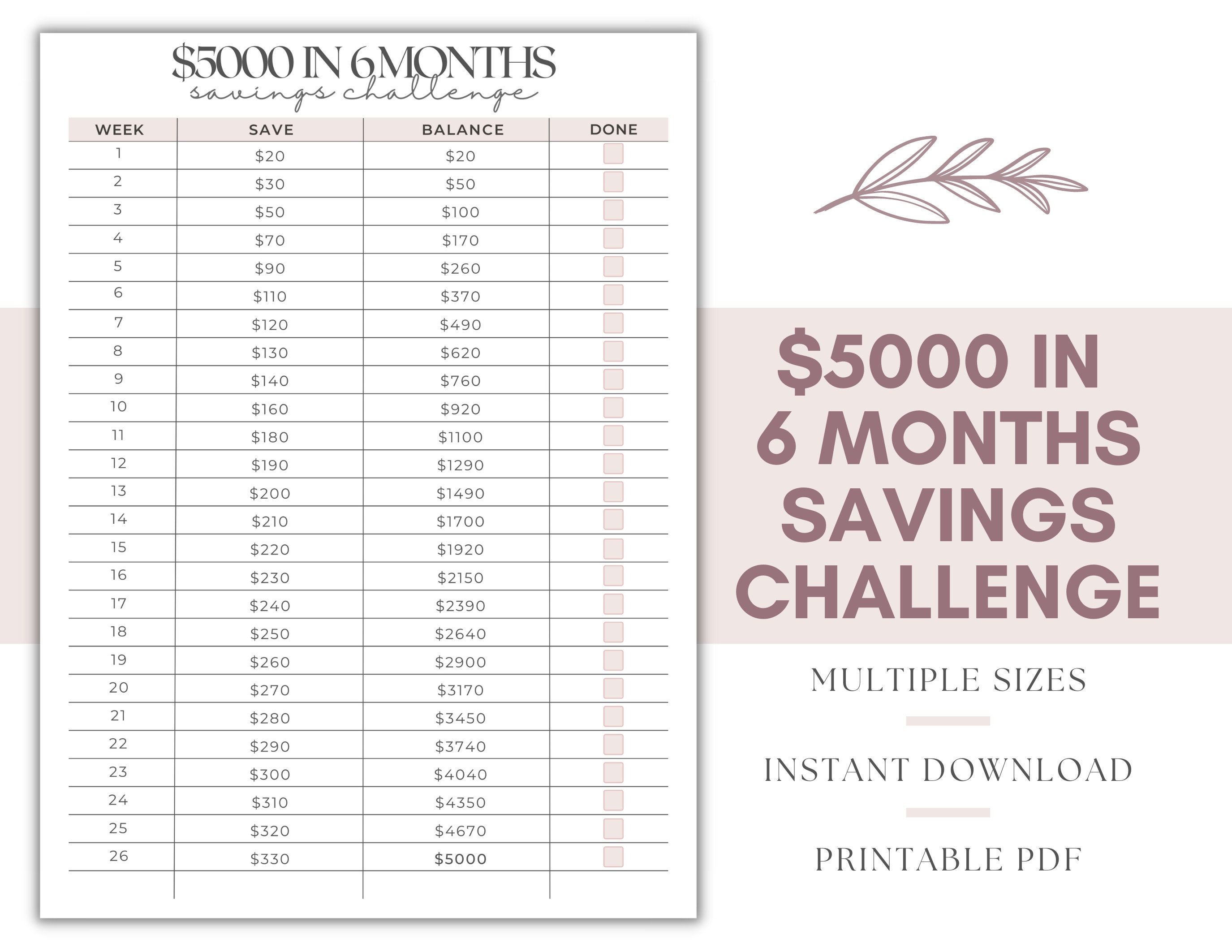 5K in 6 Months Savings Challenge, 5000 in 6 Months, 5,000 Savings ...