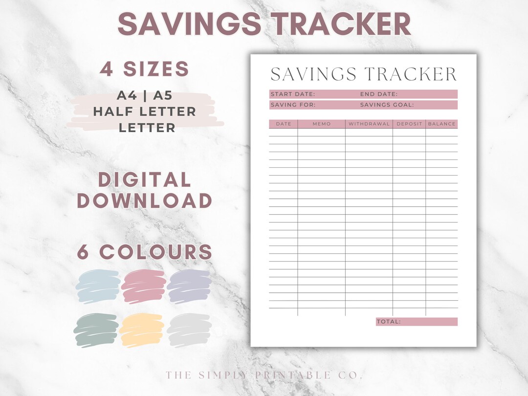 Savings Tracker, Savings Goals Tracker, Debt Savings Tracker, Savings ...
